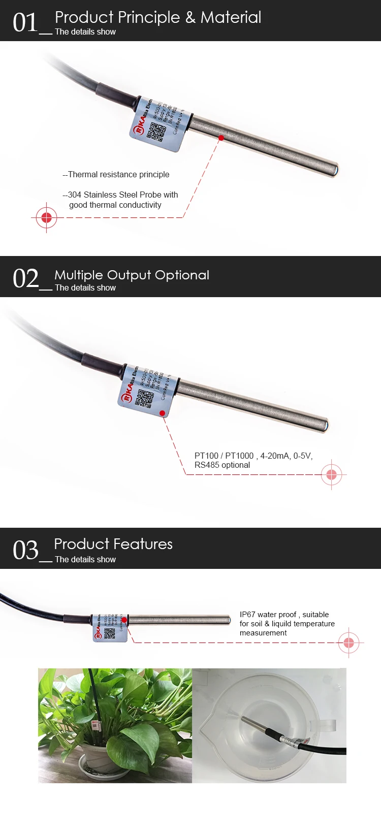 Rika Rk500-01 Stainless Steel Soil And Liquid Temperature Sensor Probe ...