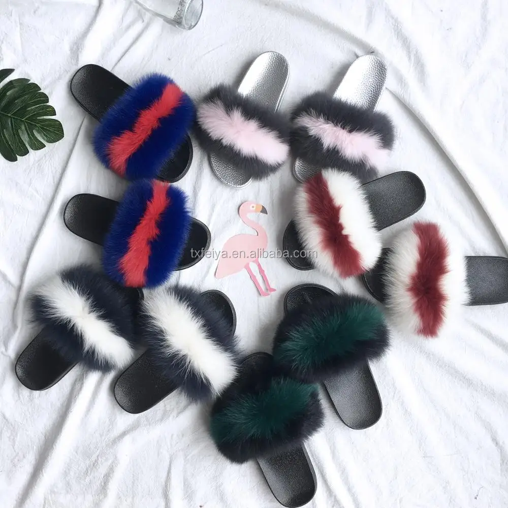 Summer Custom Shoes Women Real Fox Fur Slides Sandal Fur Sandals - Buy ...