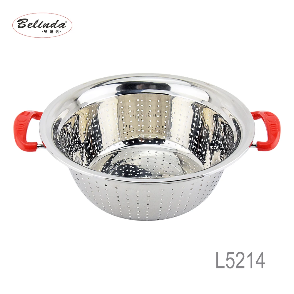 Kitchen Metal Stainless Steel Rice Strainer With Colorful Plastic ...
