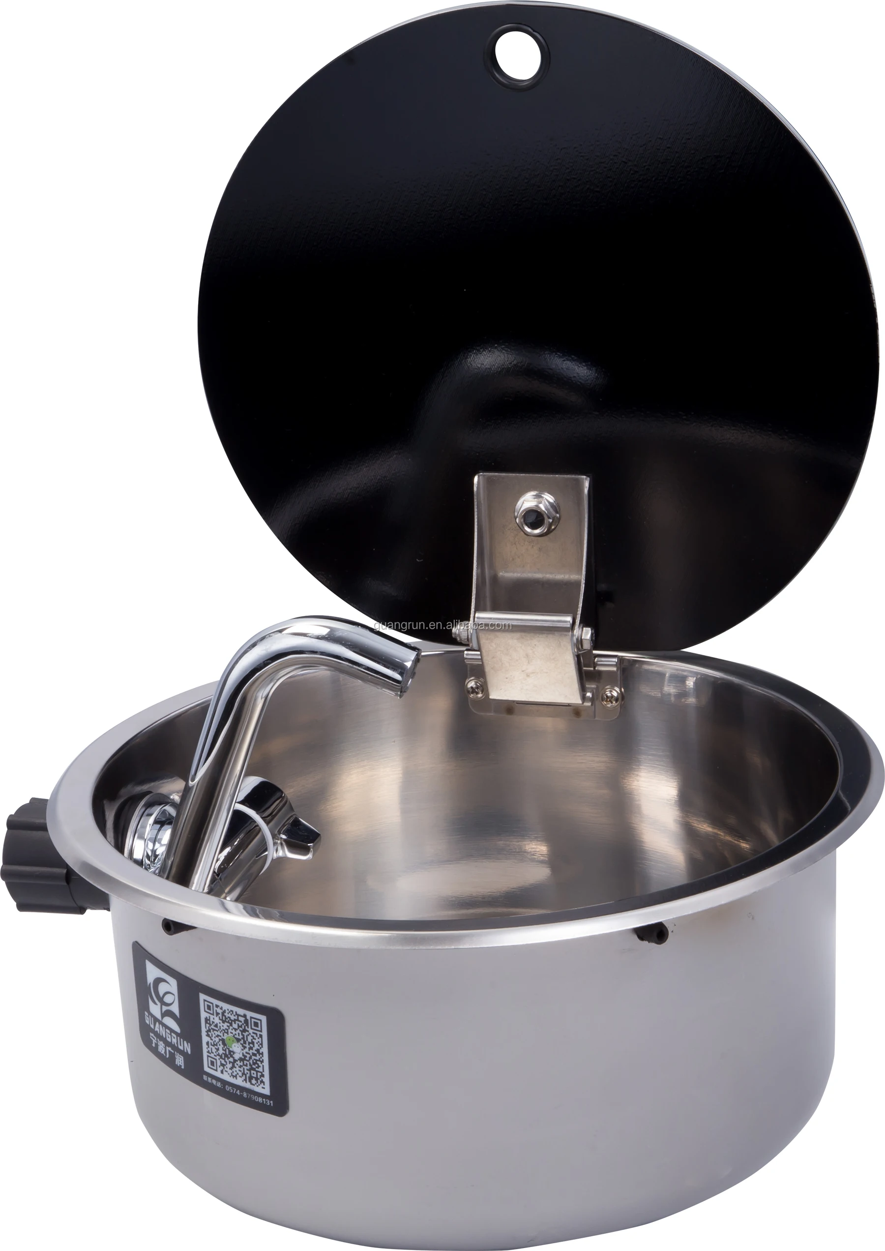 Stainless Steel Round Hand Wash Basin Rv Sink With Toughened Glass Lid ...