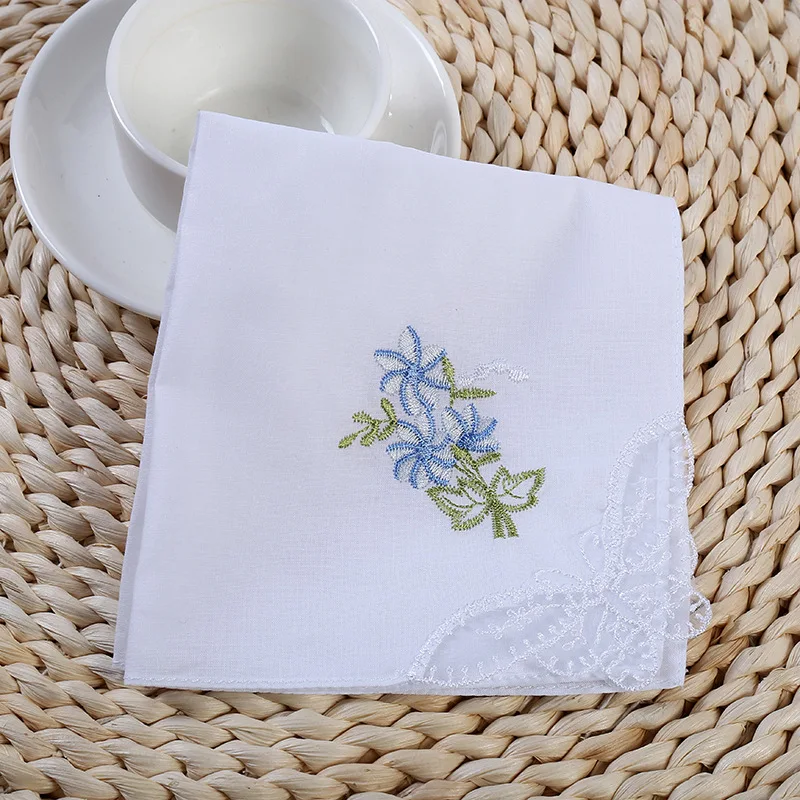 Women's White Cotton Embroidered Handkerchief Single-angle Lace Fashion ...