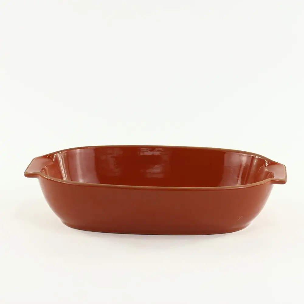 Food Grade Red Ceramic Baking Plate With Handle Ceramic Plate - Buy ...