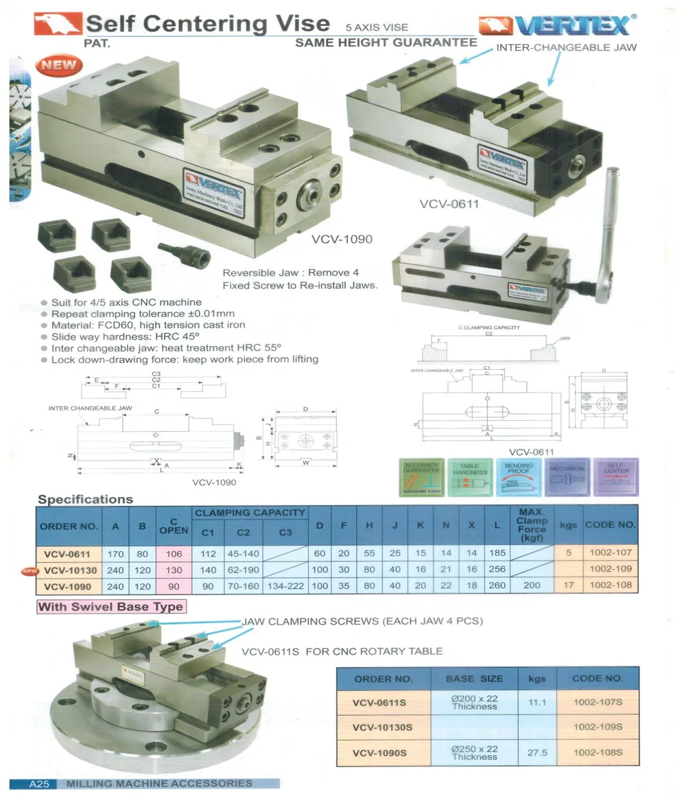 Vertex Precision Self-Centering Vise for 5 Axis CNC Machining ODM