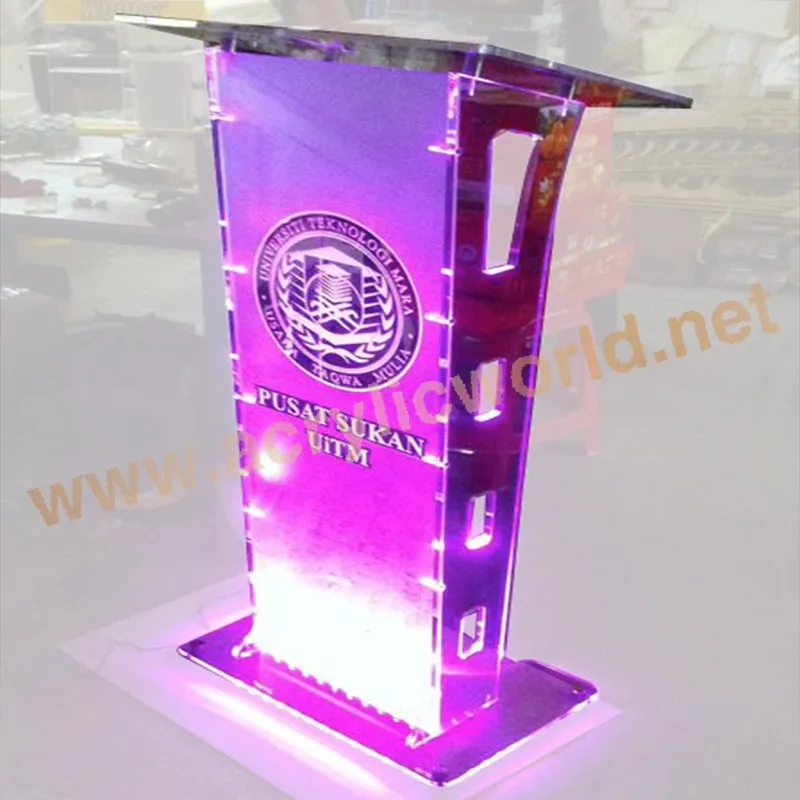 Acrylic Podium Lectern Customized Logo With Led And Slanted Table Top ...