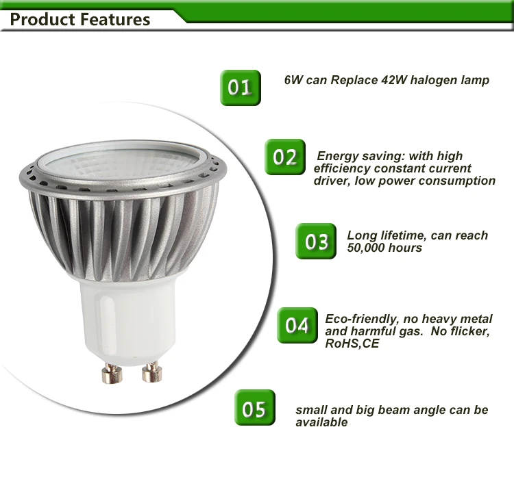 Aluminum AC85-265V AC/DC12V 3000K 6000K 5W 6W MR16 GU10 LED Bulb , COB ...