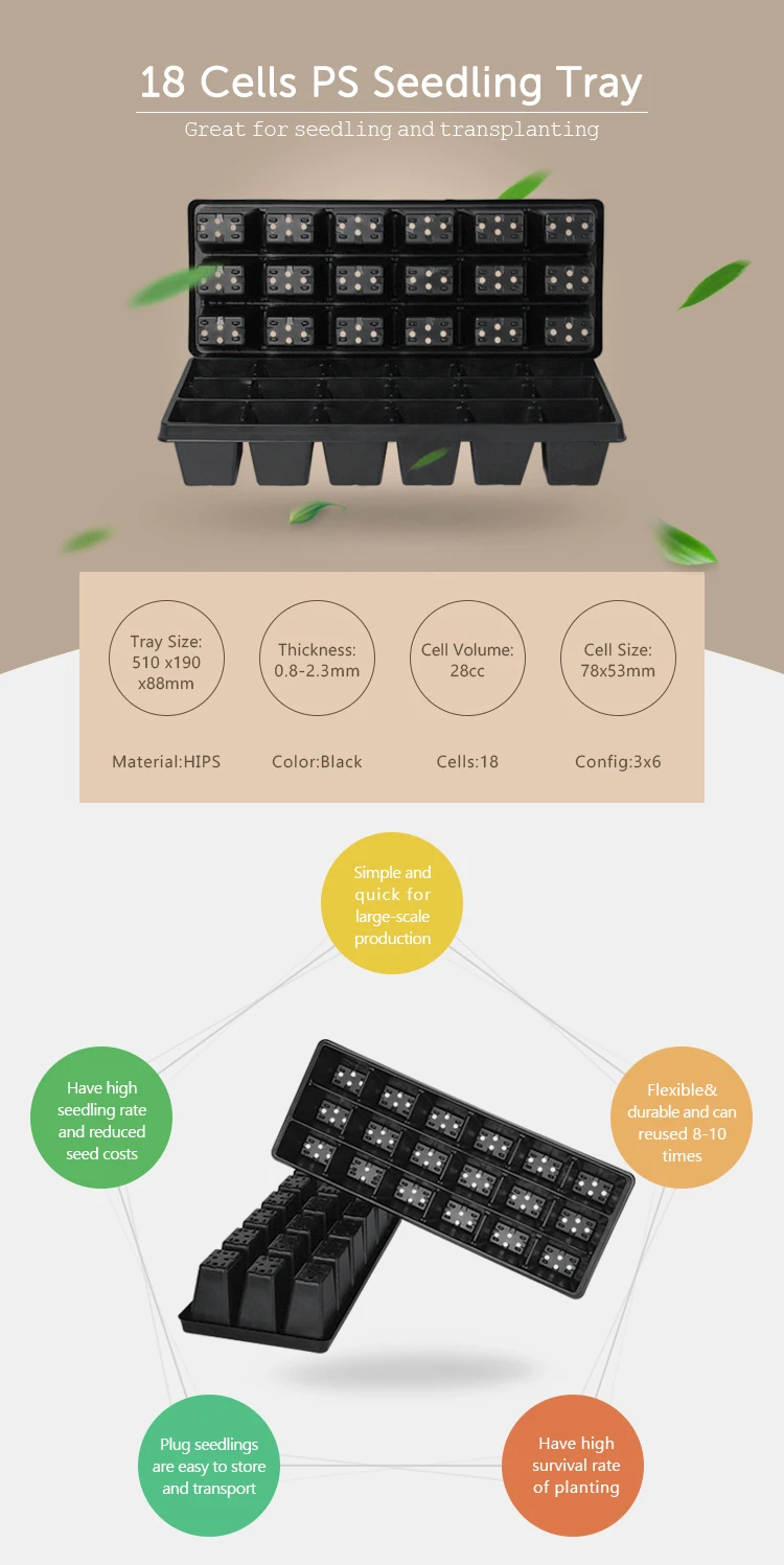 18 Cells Black Plastic Plant Growing Tray Germination Tray - Buy Black ...