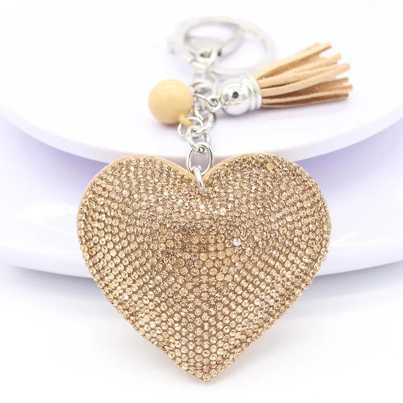 Heart Diamante Bag Keychain Crystal Key Ring With Tassel Pendant ...