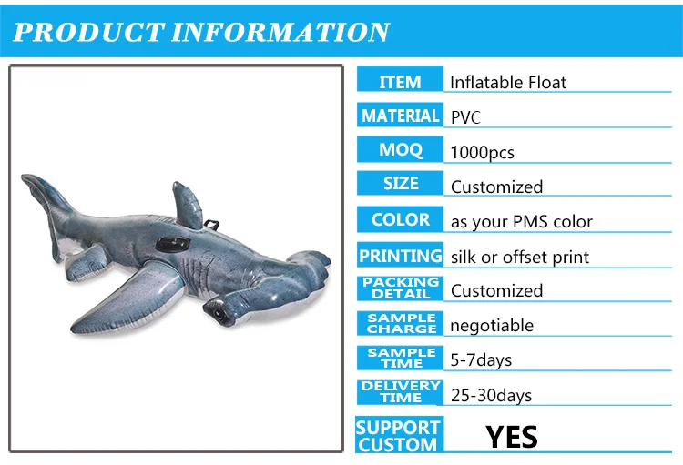 Durable Heavy Duty Vinyl Inflatable Hammerhead Shark Float