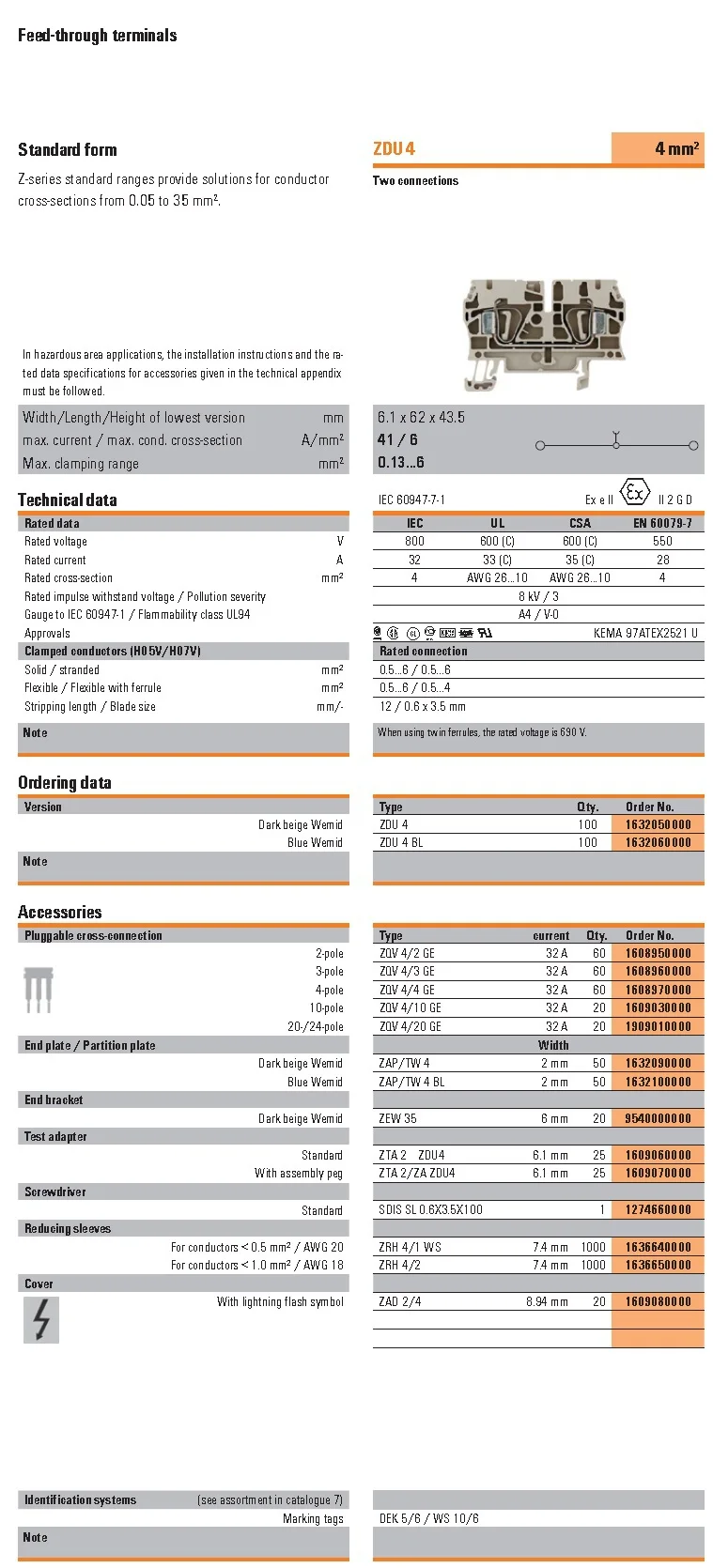 2-bloque Terminal Conector Zdu 4 Weidmuller Sin Tornillos Bloque De ...