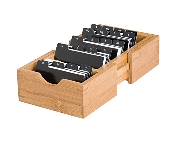 Bamboo Expandable Business Card Holder With Dividers And Index Tabs ...