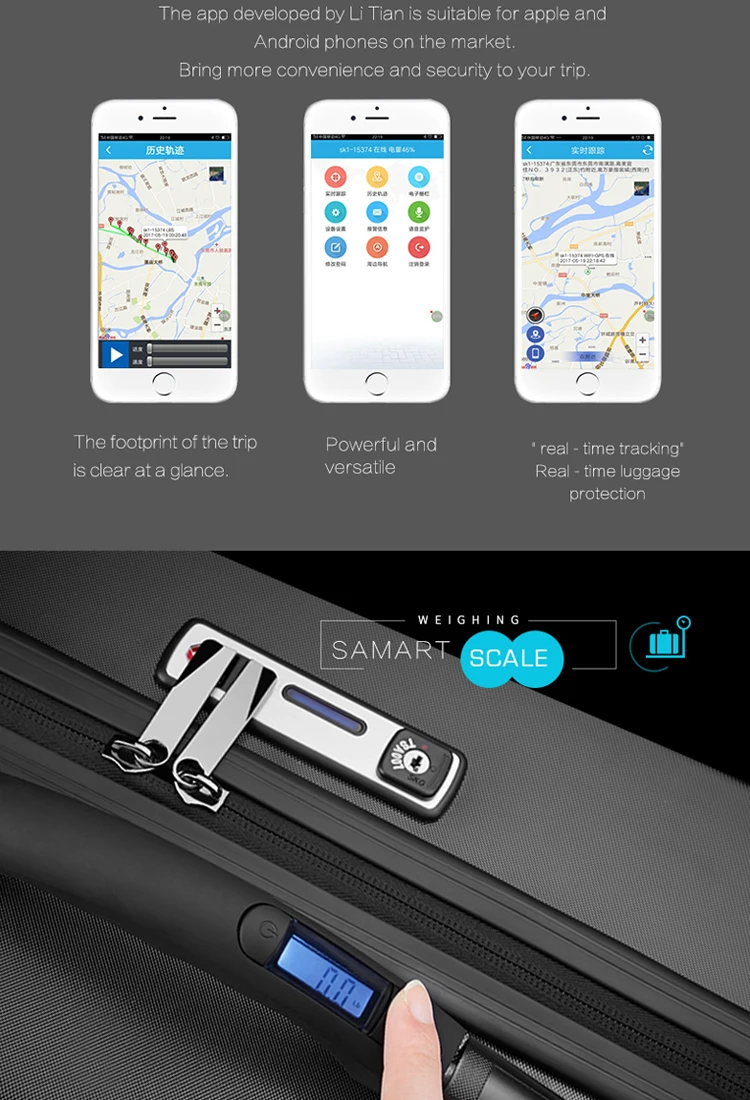 Usb Charging Interface Smart Luggage With Gps Luggage Tracker And ...
