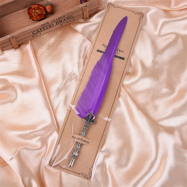 Ayfp-0024 Wholesale Colorful Metal White Goose Feather Pen For Wedding ...