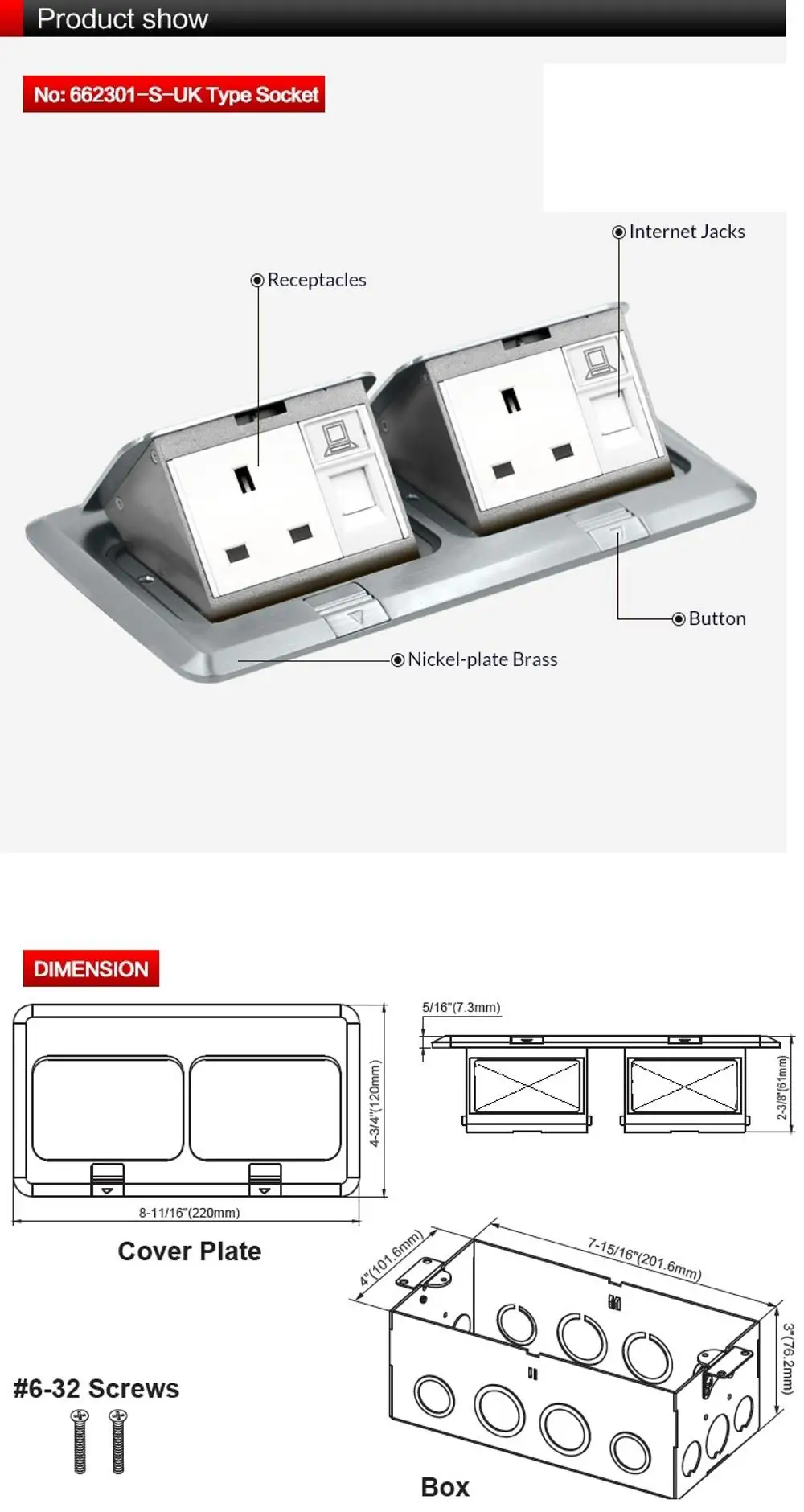 Duplex Pop up Floor Socket with UK Outlet - Easy Install