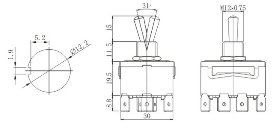 Kn3c 12mm 15a 250v 4pdt On On 2 Position 4 Pole 12 Pin Toggle Switch ...