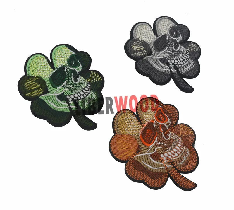 Lucky 4 Leaf Irish Biker Pirate Skull Clover Patches Tactical Us Army Morale Military Irish ...