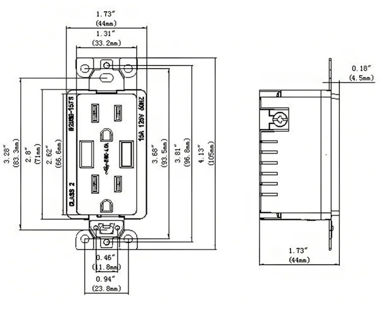 USA High Speed 4A USB Electric Wall Outlet - Bosslyn B2USB-15TR