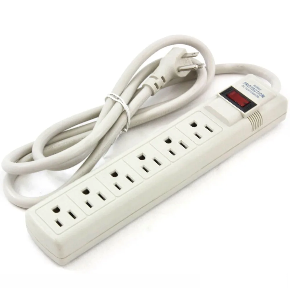 6 Outlet Surge Protector Power Strip 5ft Cord 90 Joules 90 Degree Angle ...
