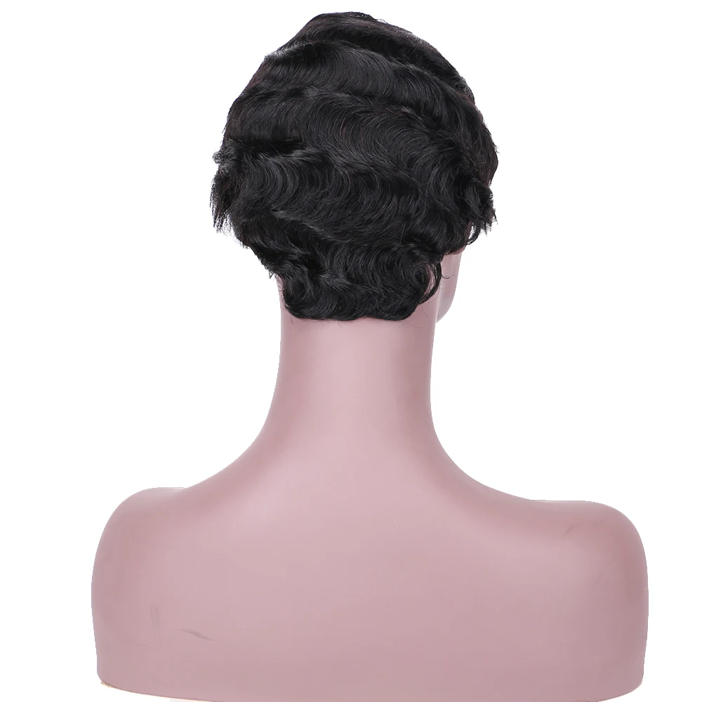 Peruvian Remy Hair Short Wet And Wavy Pixie Cut Wig Ocean Wave Finger ...