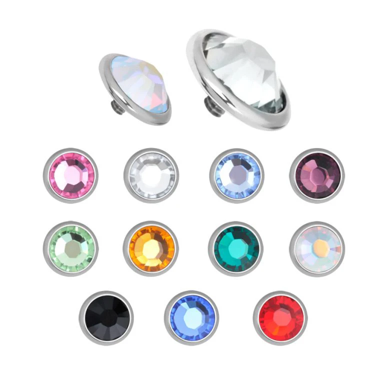 Titanium Dermal Piercing Tops With Bezel Set Crystal Gems - Buy ...