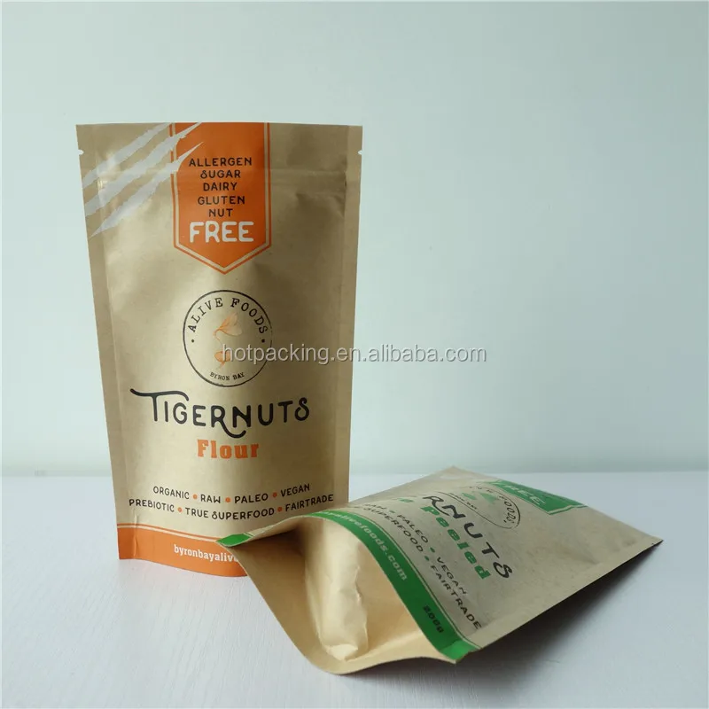 Spices Kraft Paper Packing Natural Paper Bag Water Proof Kraft Stand Up ...