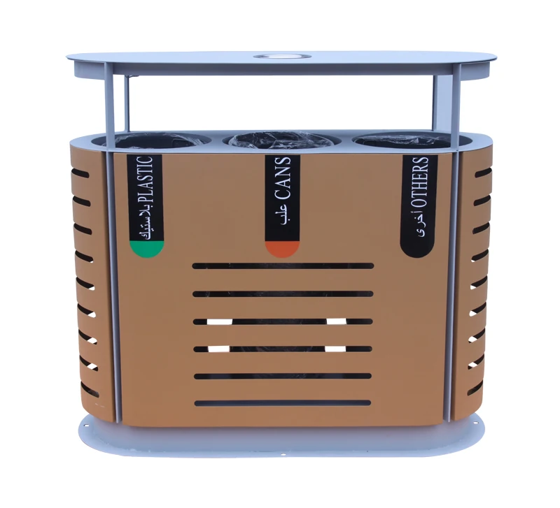 3 Compartment Steel Iron Garbage and Recycle Bin - Sustainable and Durable