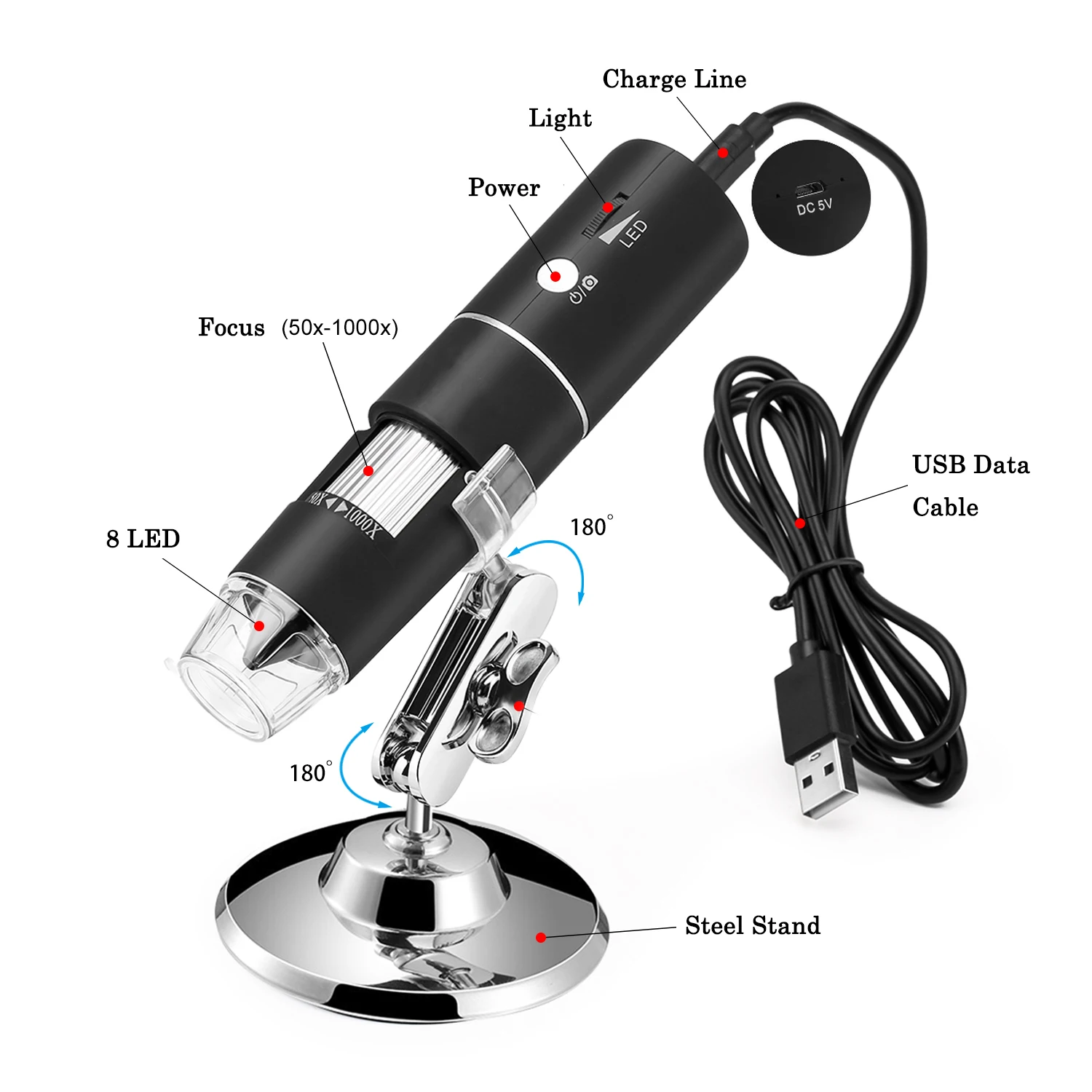 2MP Portable Wifi USB Digital Microscope - 50x-1000x Magnification