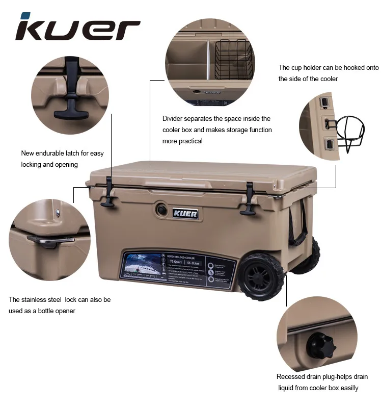 70qt Outdoor Fishing Camping Ice Cooler Box Large Rotomolded Coolers ...