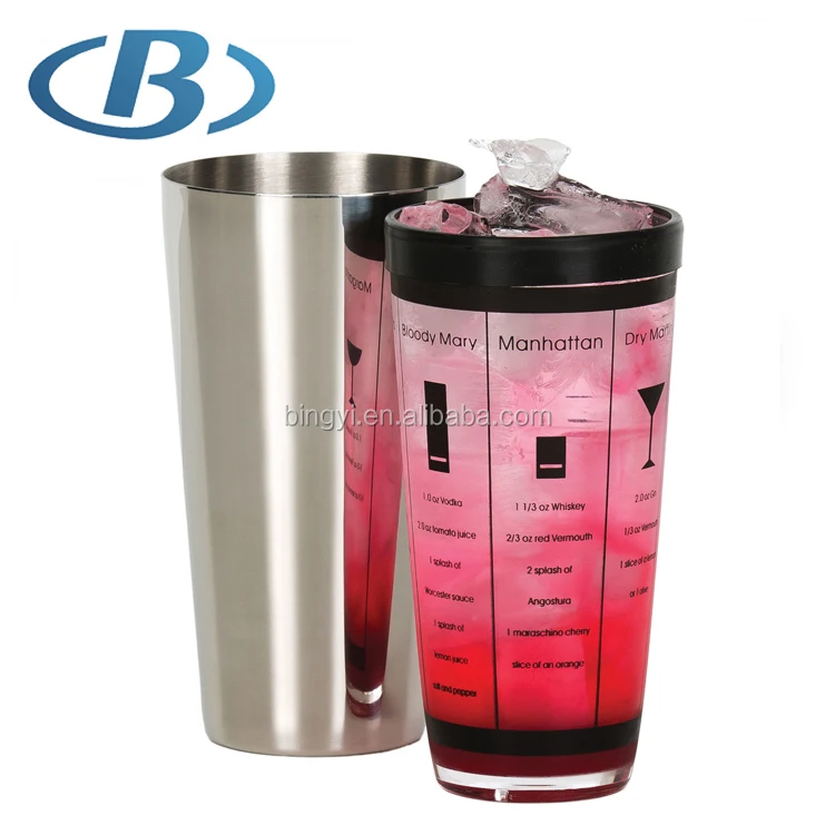 Black / Customized Weighted 800ml Boston Shaker With 450ml Glass Cup ...