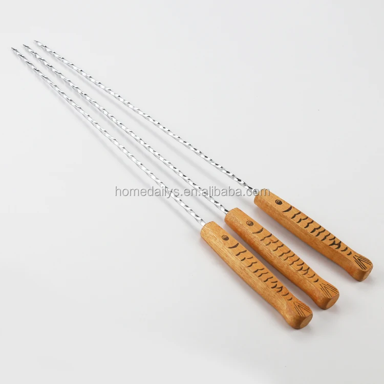 Wooden Handle Barbecue Skewers Set Bbq Kabob Sticks Grilling Skewers ...