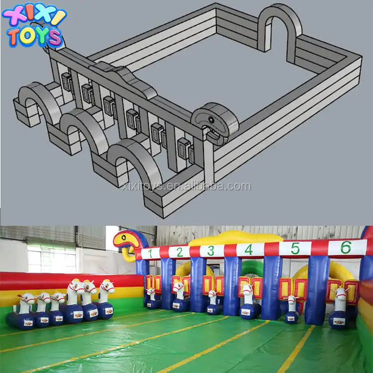 6 Lanes Inflatable Pony Race Track,Air Horse Derby Race Field For Kids ...