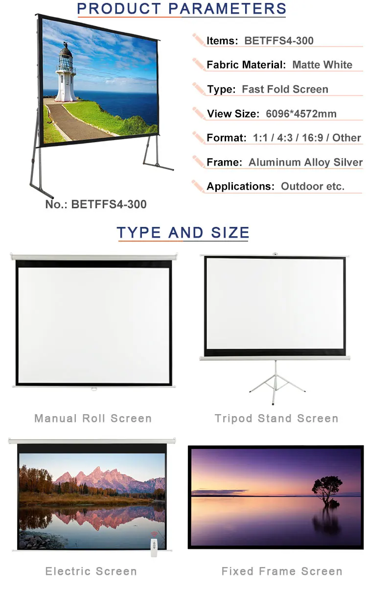 Bnt 300 Inch 4:3 Big Size Fast Fold Projector Screen With Durable ...