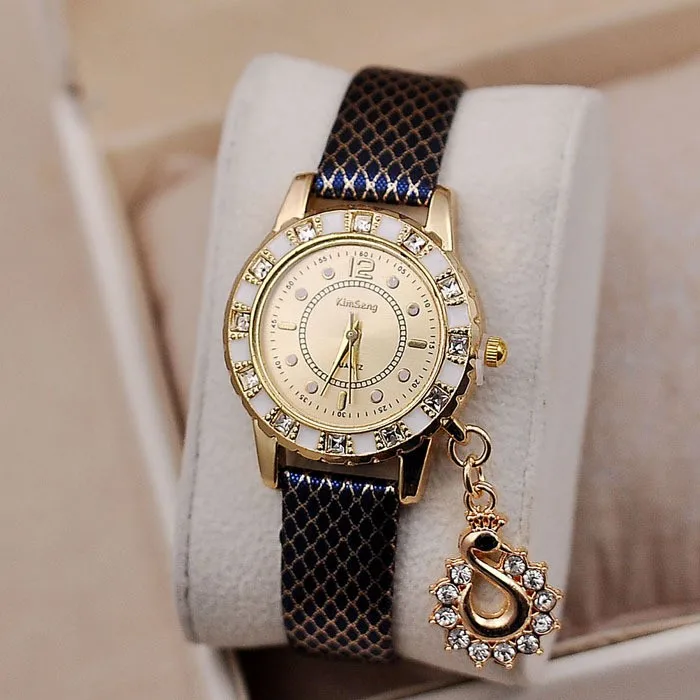 Full Diamond Diamond Pendant Pu Leather Bracelet Watch Women's Fashion ...