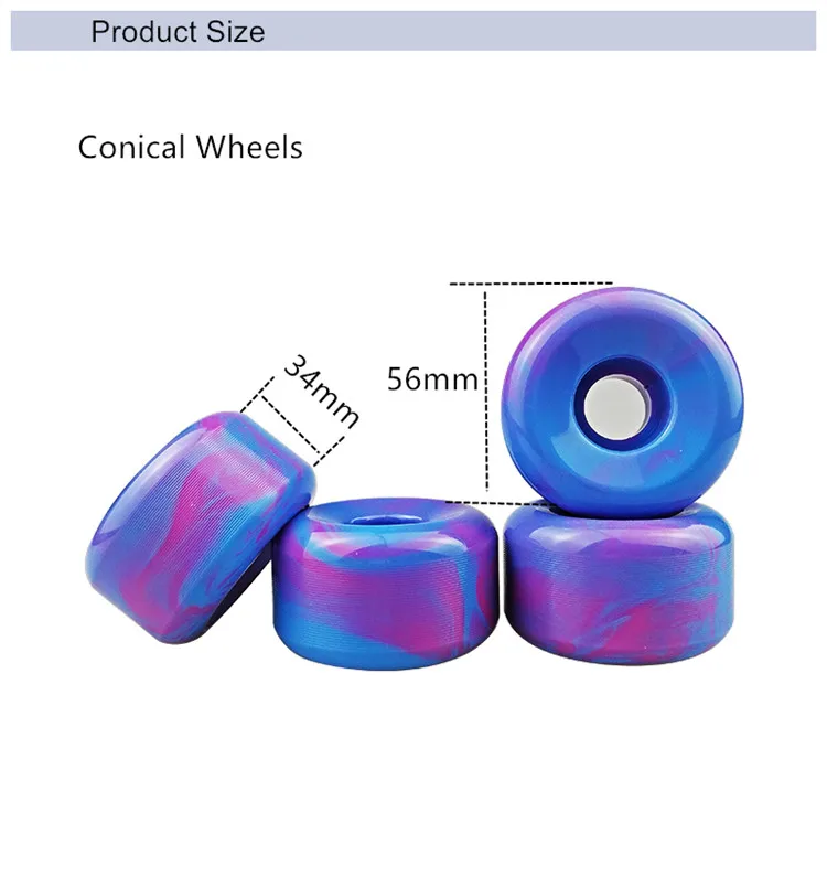 High Quality Conical Shape Pu 56 Mm Skate Skateboard Wheels With Mixed ...