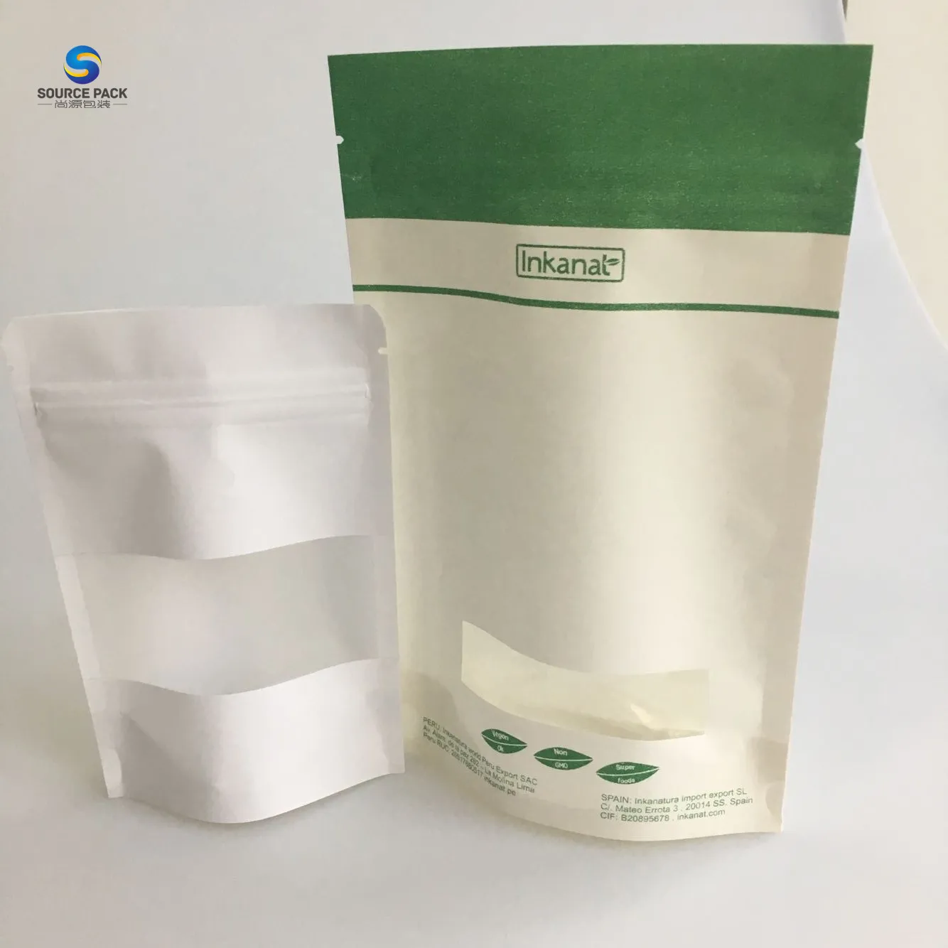 Rice Paper Food Green Stand up Pouch Zipper Bag with Window