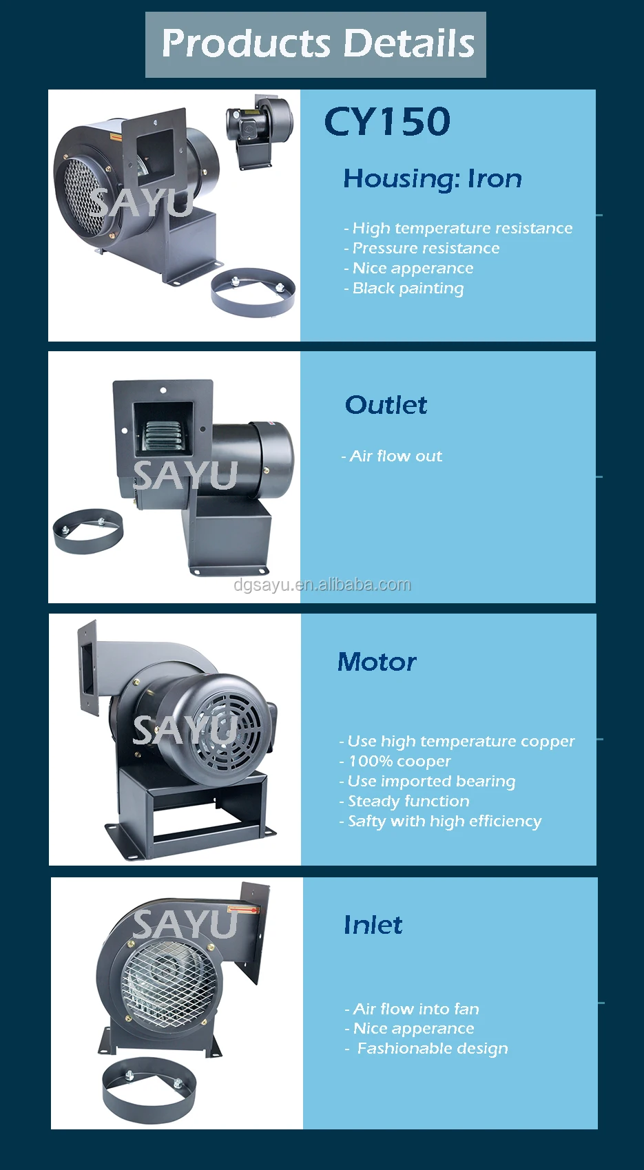 Ventilador centrífugo sirocco, soplador de aire industrial CY150, 370W, venta al por mayor de ...