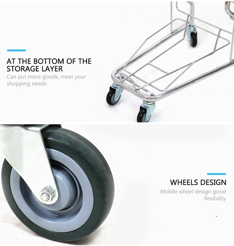 Double Layers Metal Shopping Handing Push Carts 3 Baskets Plated ...