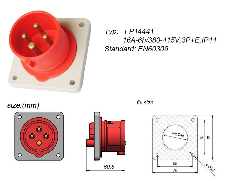 Fp14441 16a Single Phase Industrial Sockets And Plugs - Buy Industrial ...