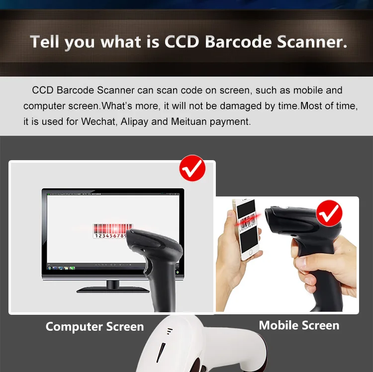 Symcode Handheld CCD 1D Barcode Scanner - Screen Scanning