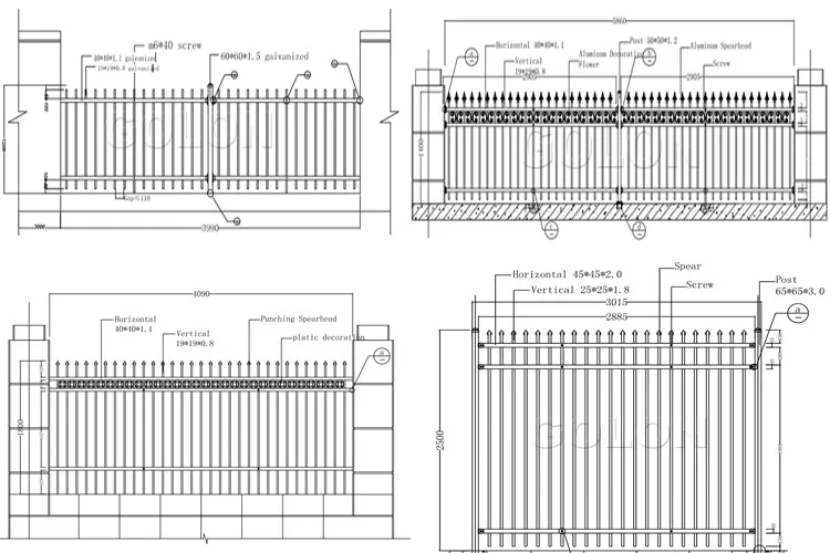Factory Black Power Coated Iron Fence Panels/ Wrought Iron Fence Parts ...