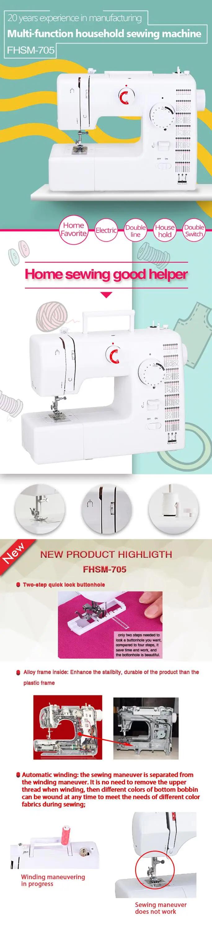 Fhsm-705 Wholesale Buttonhole Overlock Leather Sewing Machine With ...