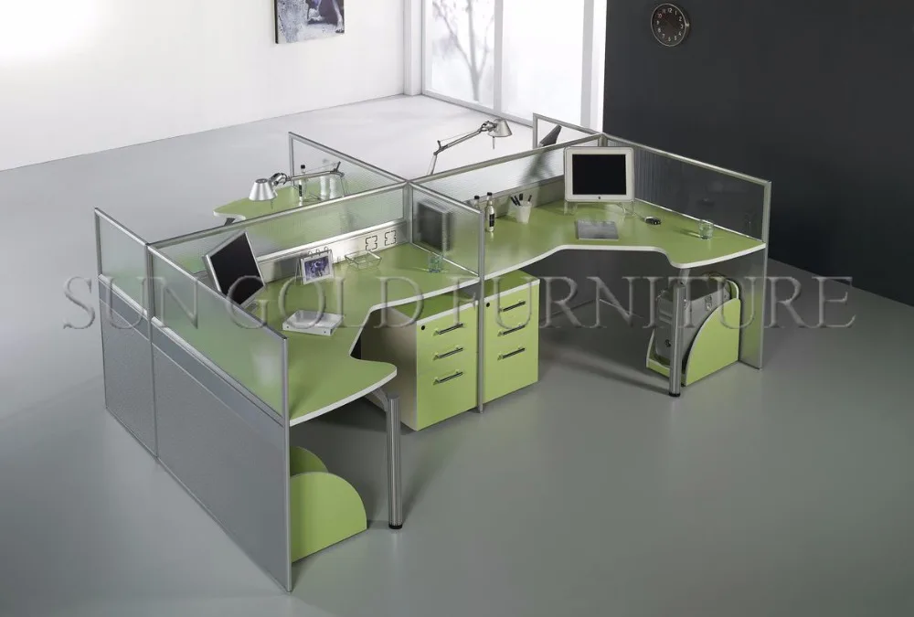 Modern Unique Double L Shape Office Cubicle for 4 Person