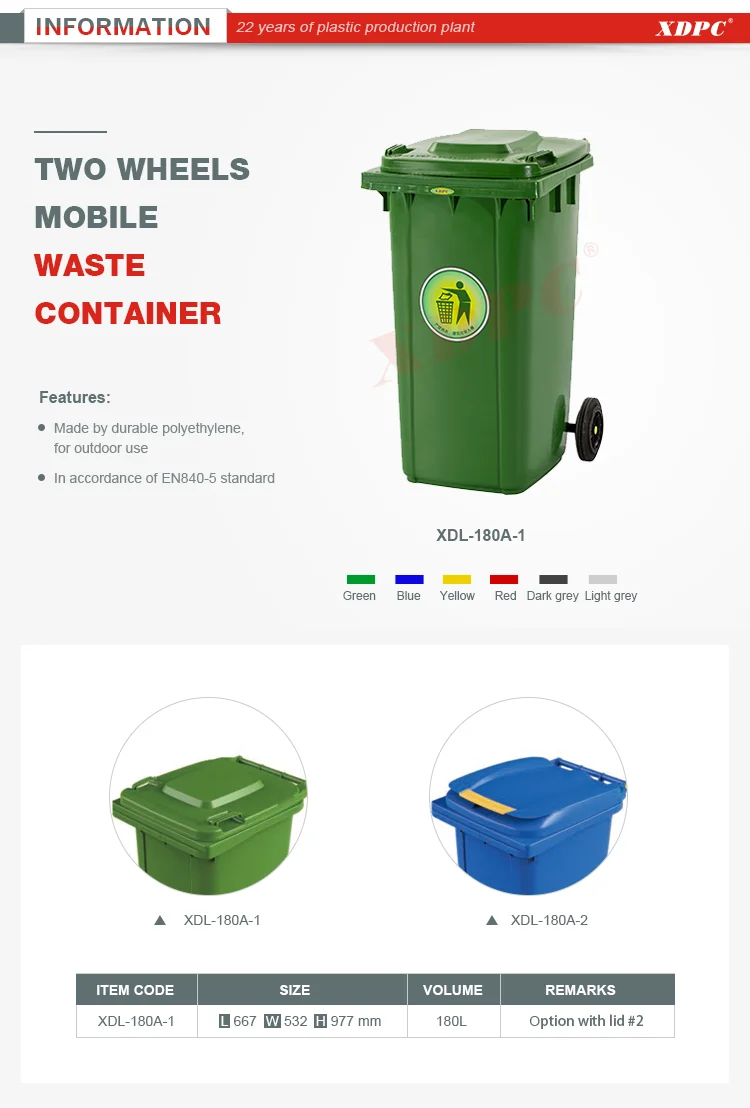 Outdoor Green Plastic 180L Recycling Bin - Sustainable & Durable
