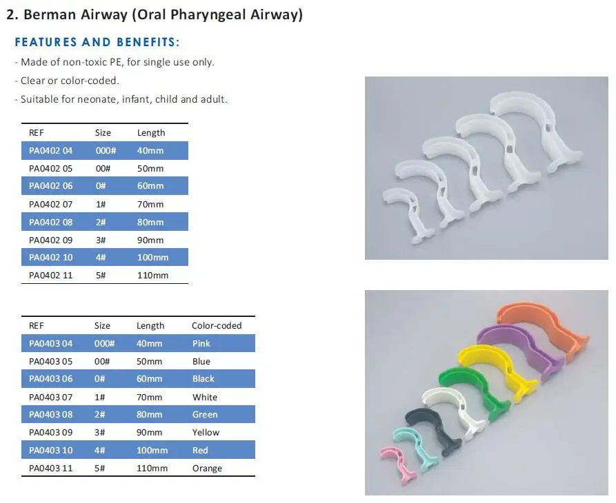 Formed Oral Pharyngeal Airway Berman Type Single Use - Buy Colored ...