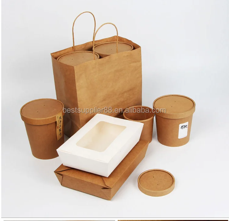 Kraft Paper Soup Bowl Disposable Paper Take-out Packaging Fast Food Box ...