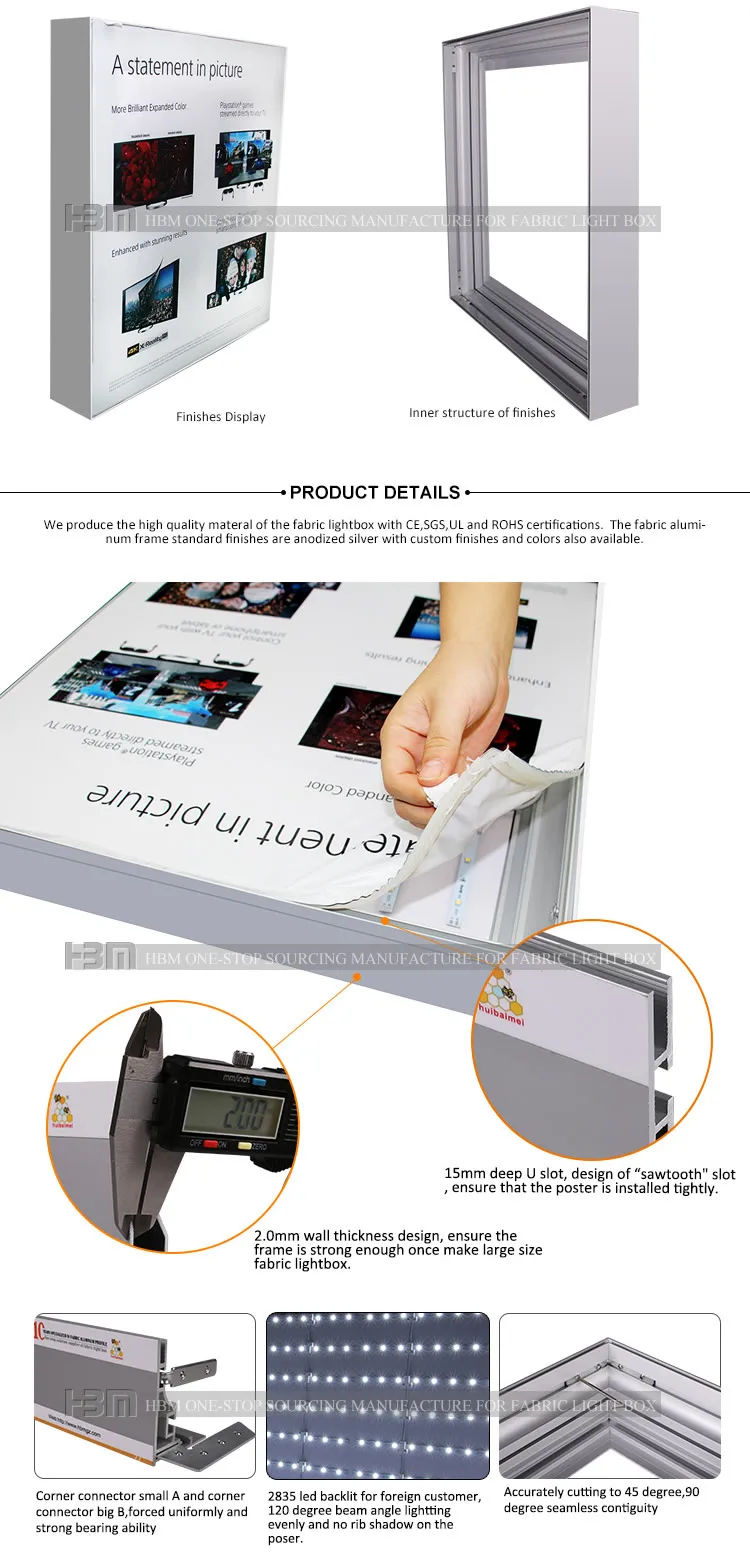 2mm Wall Thickness 80 mm Thickness Tention Frame Signage SEG Backlit Advertising Light Boxes ...