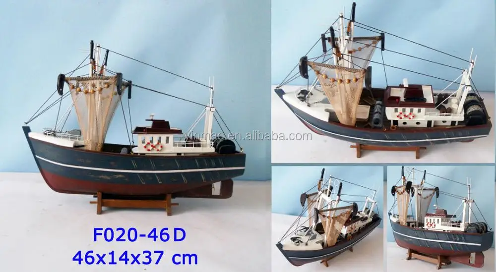 Wooden Crab Boat Model With 2 Fishing Nets,Blue 45x14x37cm,Fishing ...