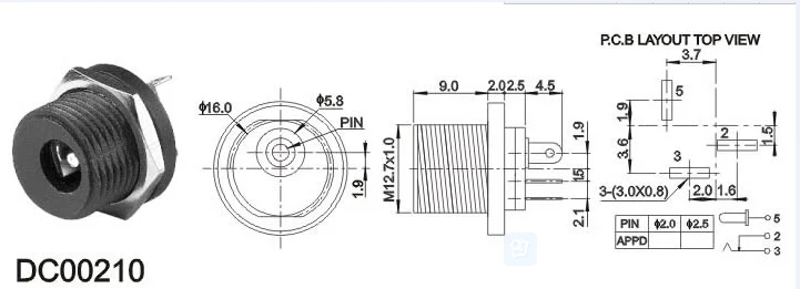 5521 5525 Dc021 2.1mm 2.5mm Dc Jack Socket Pcb Panel Mount Dc Power ...