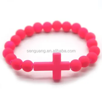 Catholic Rubber Beads Stretch Rosary Wrist Bracelet With Big Cross ...