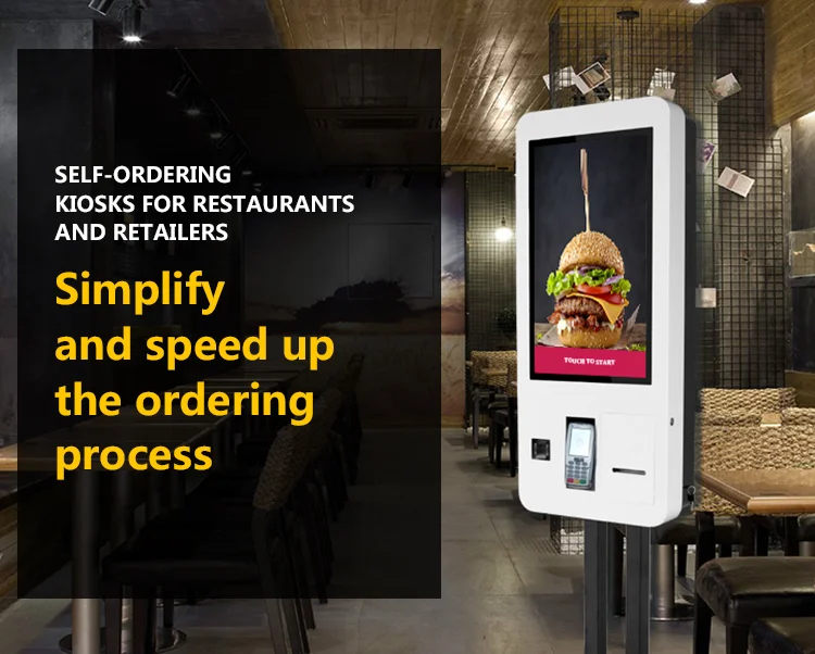 27 Inch Self Service Order Kiosk Terminal Restaurant Ordering Machine ...