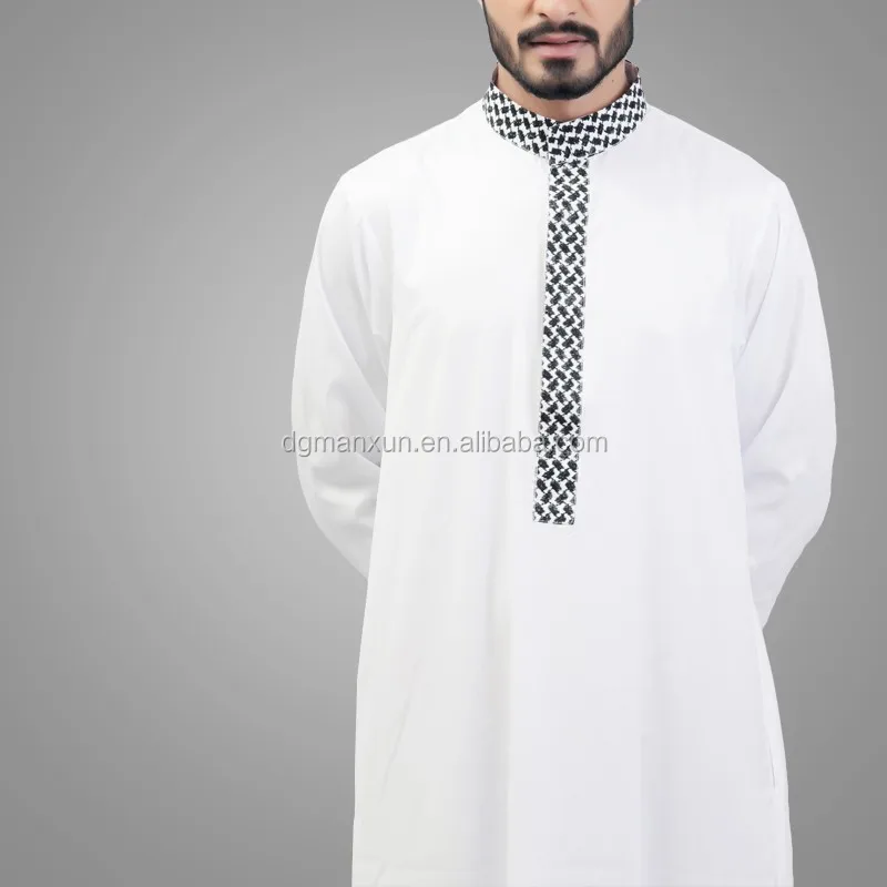 Kurta Designs For Men White With Black White Arabic Thobe Jubba Design ...